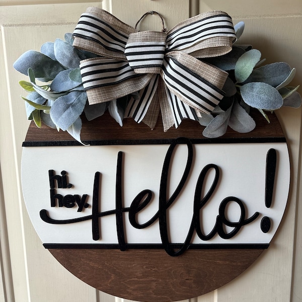 Hi Hey Hello Front Door Hanger Wreath, Wooden Housewarming Gift for New ...