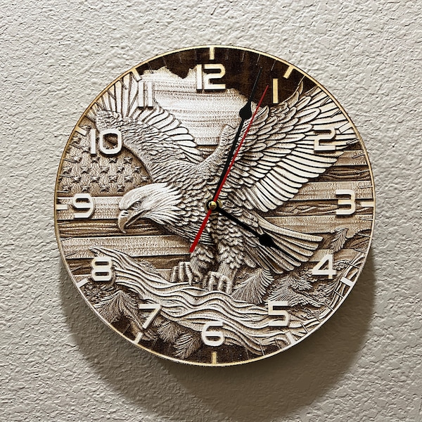 3D Illusion Eagle Clock - Laser Ready PNG Digital File for Engraving ...