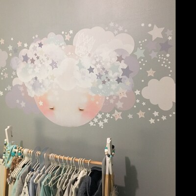 Sleepy Moon Fabric Decal Wall Stickers Modern Boy Bedroom Wall Sticker ...