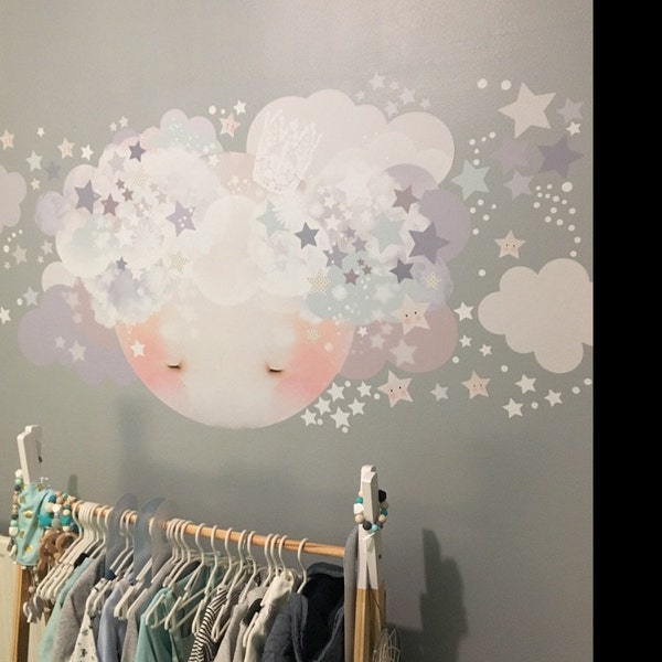Sleepy Moon Fabric Decal Wall Stickers - Modern Boy Bedroom Wall ...