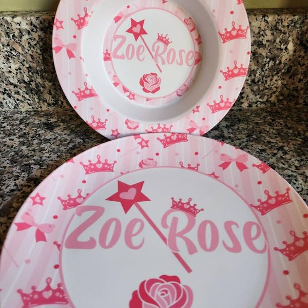 Little Girl Plate and Bowl Set - Personalized Plastic Children Plate ...