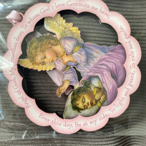 Guardian Angel Wood Crib Medal Pink 3 1/2 Diameter - Etsy