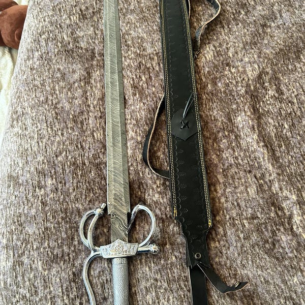 22" Custom Handmade Damascus Steel Sword With Metal Casted Guard Pommel ...