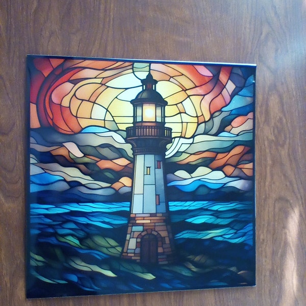 Lighthouse Stained Glass Window Cling - Lighthouse Storm on the Horizon ...