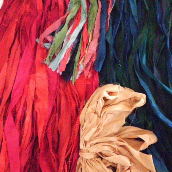 1 Oz Sari Silk Threads W/ribbon Pieces Boho Junk Journal Fiber Beads ...