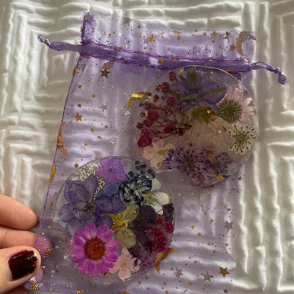 Pressed Flower Car Coasters, Set of 2, Floral Car Coasters, Car ...