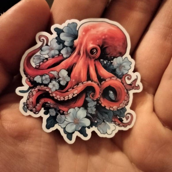 Octopus Sticker Floral Hand Drawn Sticker Vinyl Stickers Tumbler ...