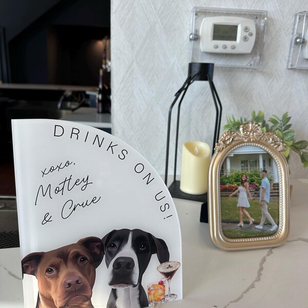 Custom Pet Portrait Signature Drink Sign, Cartoon Portrait Wedding Bar ...