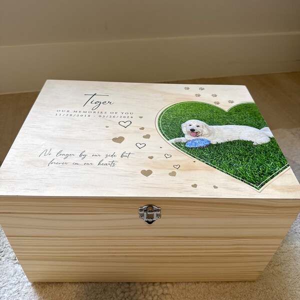 Personalised Wooden Pet Memorial Photo Keepsake Box 5 Sizes | Pet ...