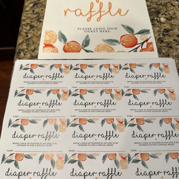 Editable Little Cutie Orange Citrus Baby Shower Diaper Raffle Ticket ...