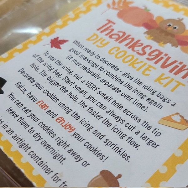 Thanksgiving Decorate Your Own Cookie Kit Instructions Card 4"x5", Kids ...
