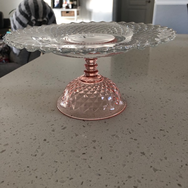 7.25" Pink Glass Cake Stand, Small Cake Stand, Petite Glass Cupcake ...