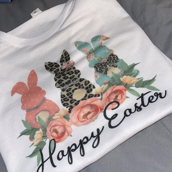 Happy Easter Fancy Bunny Leopard Print Floral Pearls Sublimation ...