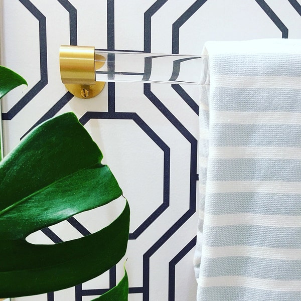 Modern Lucite and Brass Towel Bar, Luxury Bathroom Accessories, Lucite ...