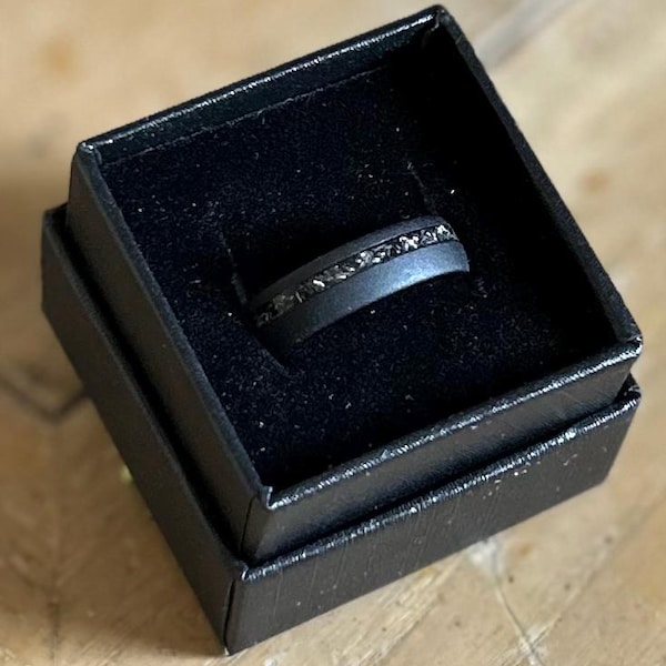 6mm Black Meteorite Sandblasted Wedding Ring, Black Obsidian ...