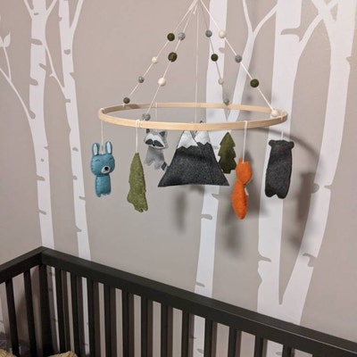 Woodland Theme Pine-trees Flowers and Mountains Baby Crib - Etsy