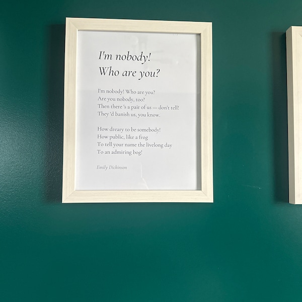 I Am Nobody by Emily Dickinson Poem Print - Poetry Print Gift, Literaty ...