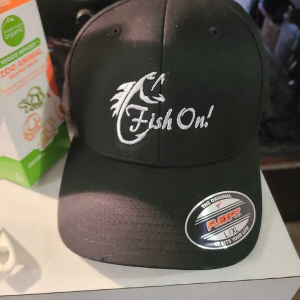 Fish on Flexfit Hat | Fishing Hat | Custom Embroidered Fitted Hat ...