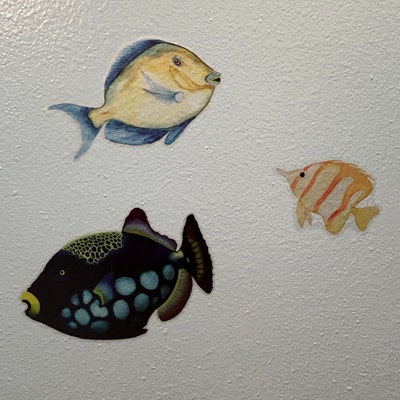 Blue Denim Fish Wall Decals, Bathroom Decor, Home Décor, Vintage Ocean ...