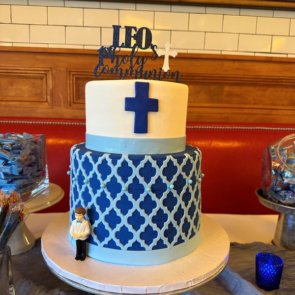 1st Holy Communion Cake Topper for Boys With Personalized Name, Baptism ...