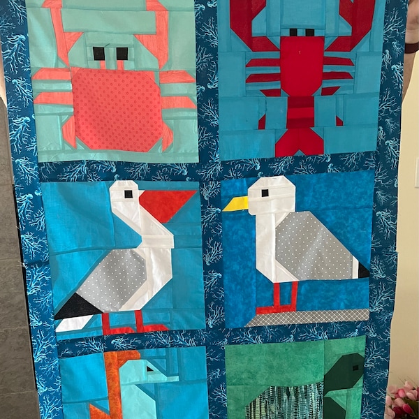 Lobster Nautical Quilt Block Pattern, Machine-pieced, Instant Download ...