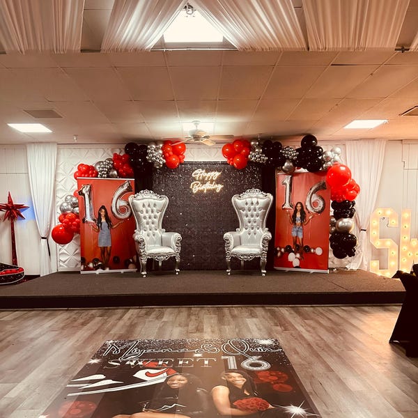 Custom Photo Birthday Backdrop AND Floor Decal Blue Banner Birthday ...