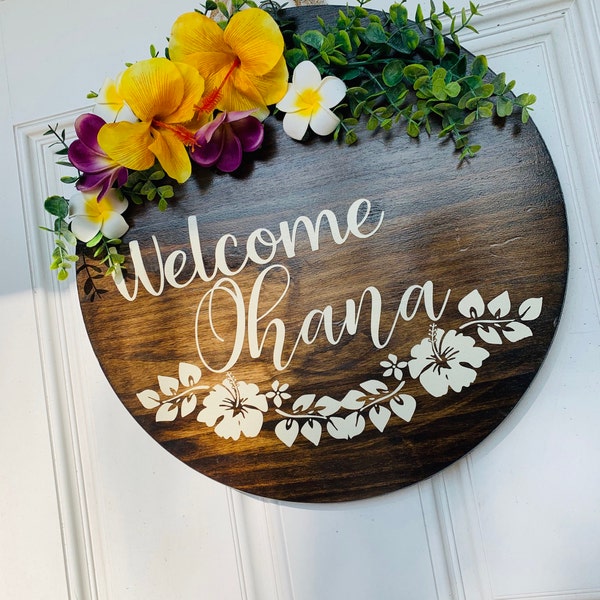 Welcome Ohana Wood Sign | Ohana Wood Door Hanger | Tropical | Hawaiian ...