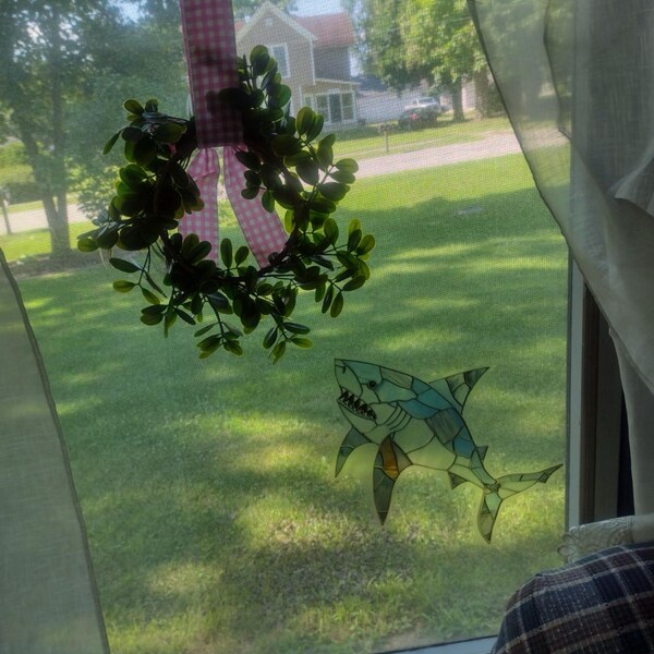 Shark Stained Glass Window Cling Decal Sticker Window Film Reusable No ...