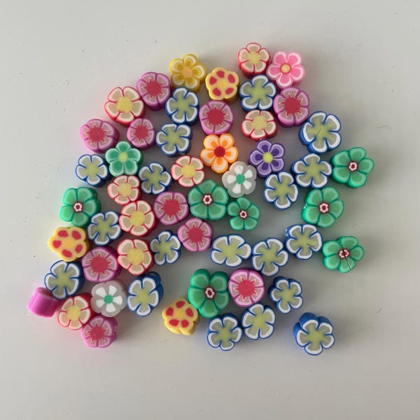 50 Pieces/10mm Flower Polymer Clay Beads,loose Polymer Clay Beads,for ...