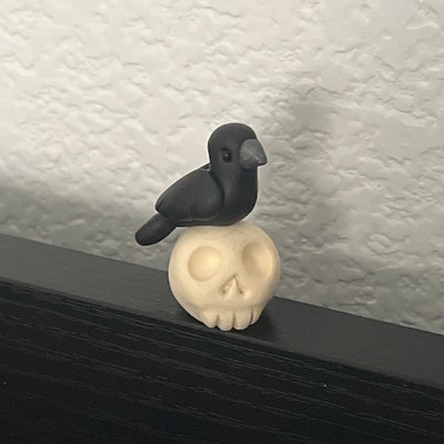 Mini Polymer Clay Crow Sitting on a Skull - Etsy