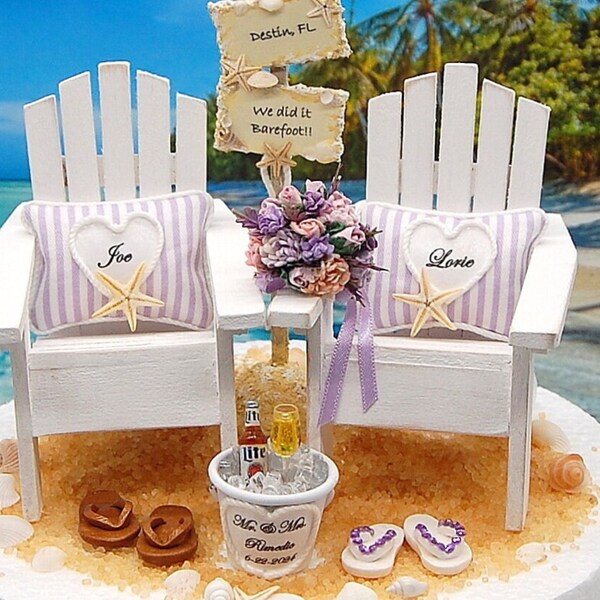 Beach Wedding Cake Topper for 8 Inch Tier Attached Base Handmade ...