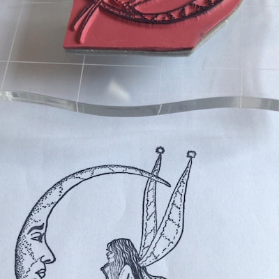 Fairy on Crescent Moon RUBBER STAMP, Fantasy Stamp, Fairy Stamp ...