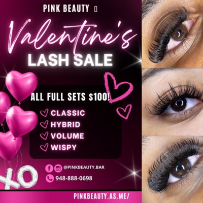 Valentines Day Lash Sale Flyer, DIY Lash Extensions Flyer, Beauty Lash ...