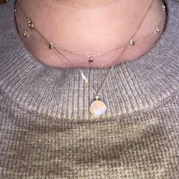 14k Solid Gold Dot Chain Necklace: Dainty Disc Layering Necklace - Etsy