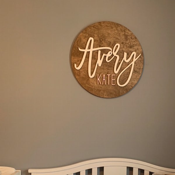 Round Name Sign | 12-36" Name Plate | Kids Sign | Decor | Baby Wall Art ...