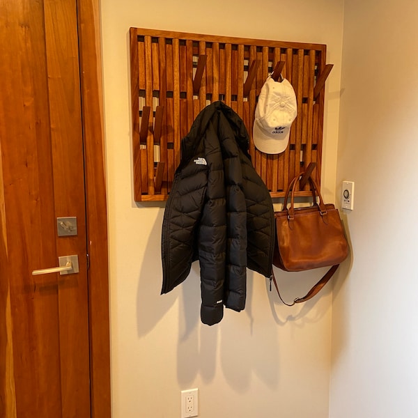 Natural Wood Magnetic Coat Rack | Multi Functional Wall Organizer ...
