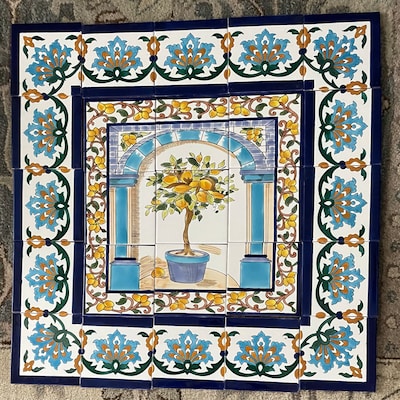 18 X 24 Tile Art Mosaic Wall Mural Arabesque Antique Panel Vase Floral ...