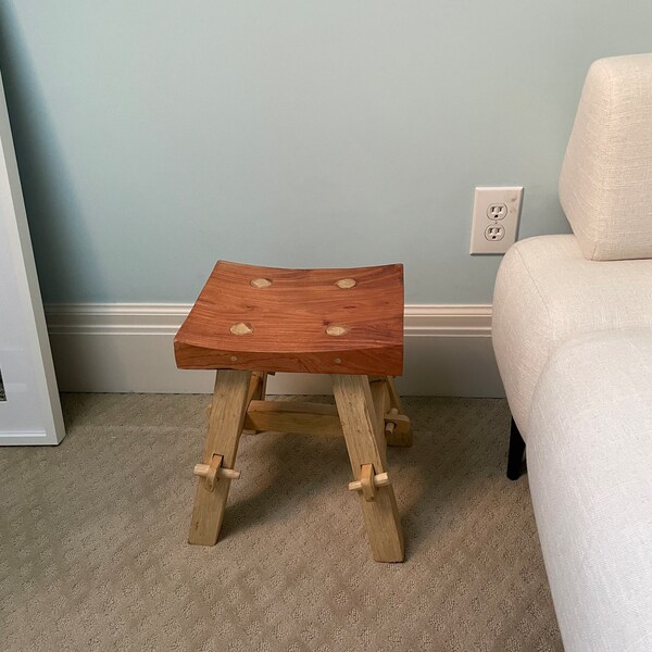 Antique Styled Mahogany Wooden Stool, Natural Wooden Stool, Rustic Stool, Vintage Furniture, Old ...