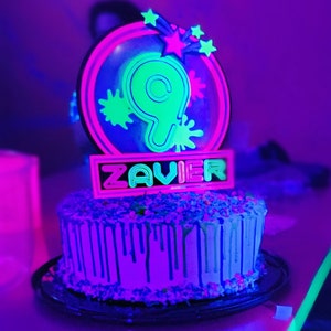 Neon Theme Cake Topper Personalized Cake Topper Glow in the Dark Theme ...
