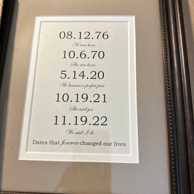 Framed & Matted Custom Date Art Print Personalized - Etsy