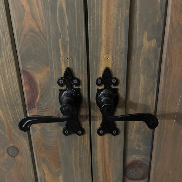 Pair of SHEPHERDS CROOK BLACK Antique Cast Iron Sprung Lever Mortise ...