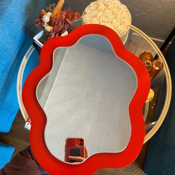 Red Wavy Mirror, Funky Mirror, Wavy Mirror for Wall, Waved Mirror ...