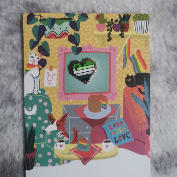 Aromantic Pixel Pride Heart Pins — Subtle Flag Badge Valentine Gift ...