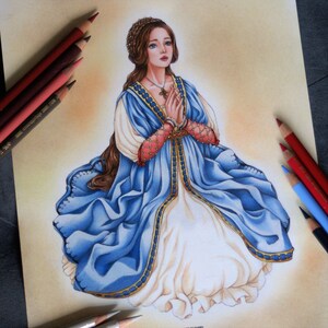 MARIA/ Coloring Page PDF for Adults, Grayscale Coloring, A4, Beautiful ...