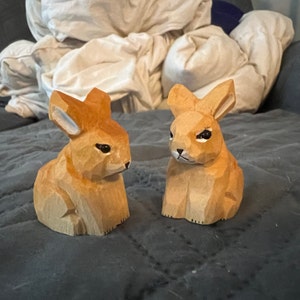 Brown Rabbit Bunny Miniature Wood Figurine Garden Statue Small Animal ...
