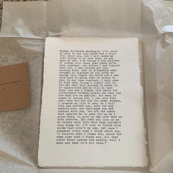 Custom Typewriter Print A6 Cotton Paper, Vertical, Typed Custom Poem ...