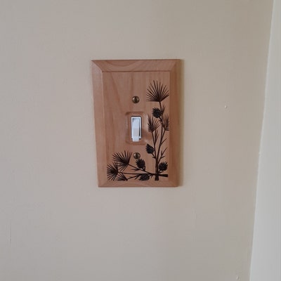 Wooden Single Outlet Duplex Wall Cover Wood Burned Designs Mushrooms ...