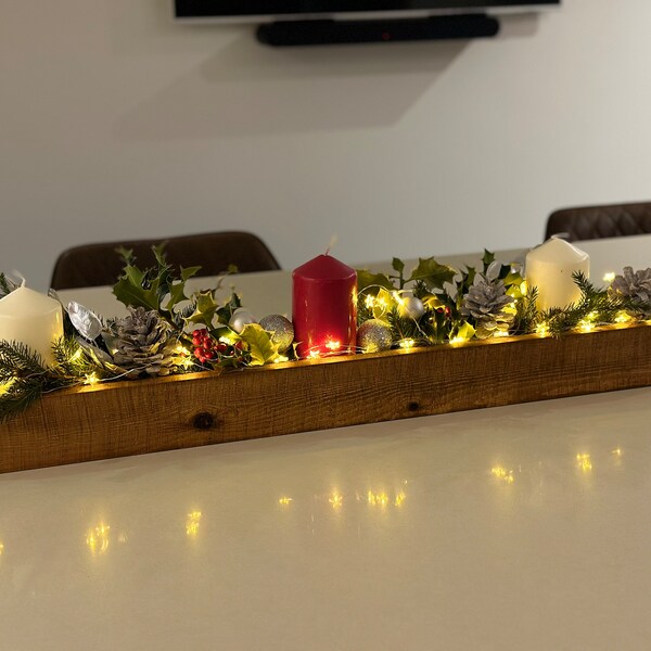Rustic Christmas Table Centre Piece Box - Dark Oak (golden) - Etsy UK