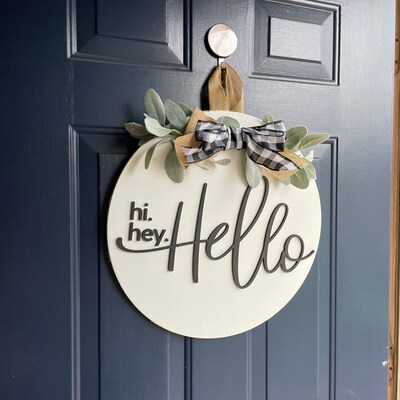 Hi Hey Hello Door Hanger Hello Front Door Decor Custom Door Sign Front ...