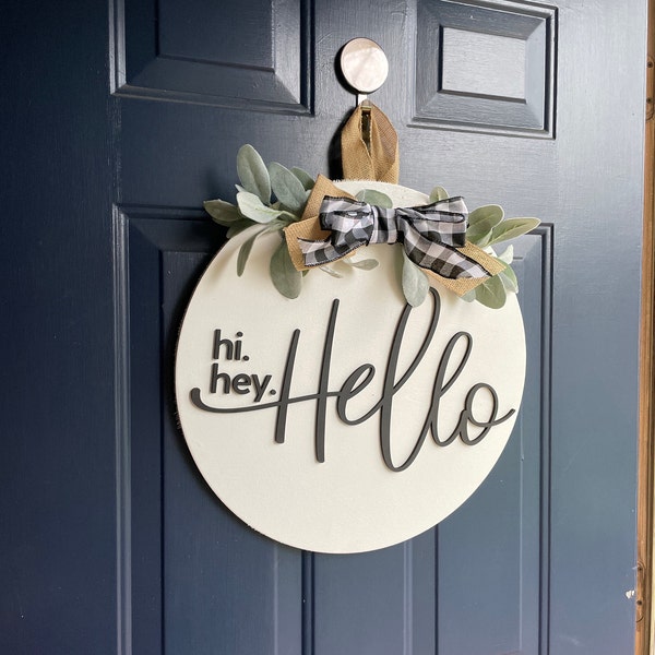 Hi Hey Hello Door Hanger | Hello Front Door Decor | Custom Door Sign ...
